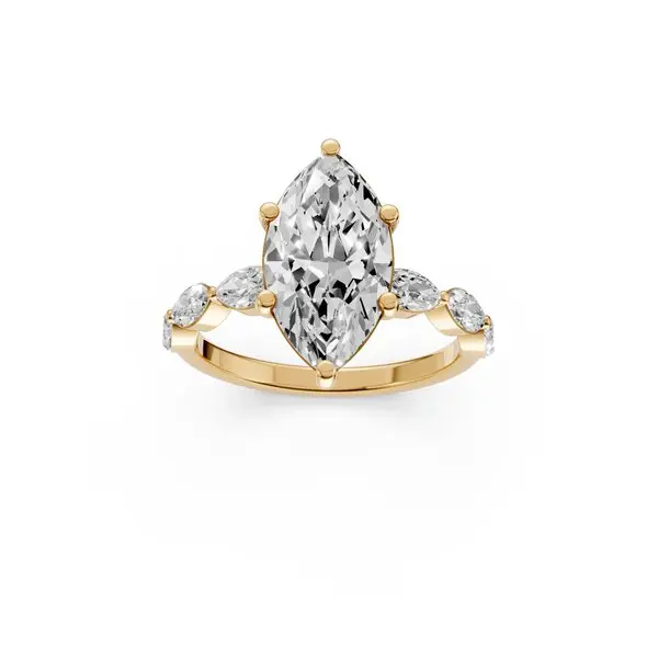 AYA FINE JEWELRY Marquise Diamond Solitaire Ring With Marquise Side Stones - Yellow