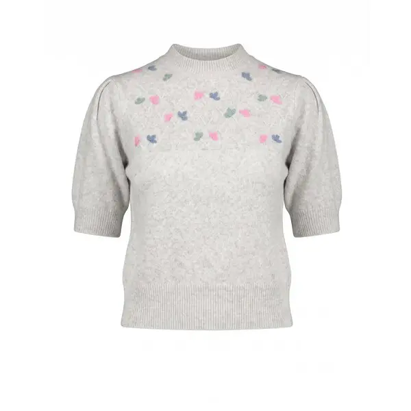 TANTRA SPAIN SL Short-sleeved Sweater With Embroidered Birds - Grey