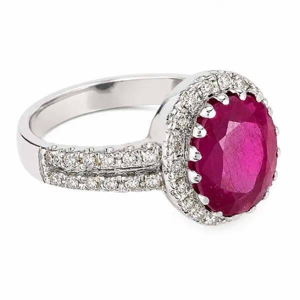 ARTISAN 18k Gold Round Ruby & Diamond Halo Ring - White