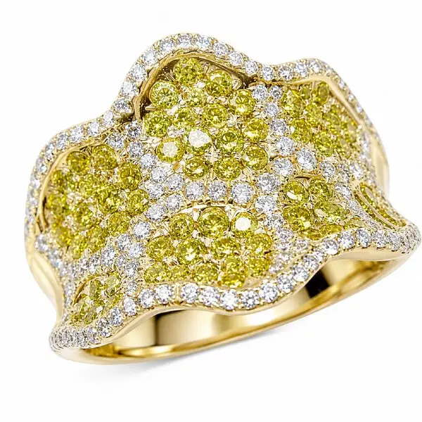 ARTISAN 14k Yellow Yellow & White Diamond Floral Statement Ring - Gold