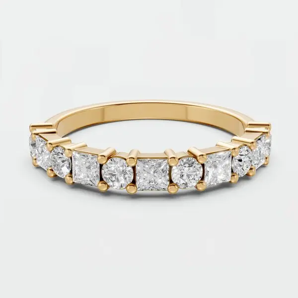 AYA FINE JEWELRY 1.00 Ctw Princess & Round Lab Grown Diamond Wedding Band Ring In 14k Gold