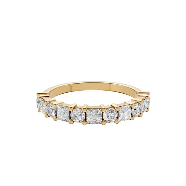 AYA FINE JEWELRY 1.00 Ctw Princess & Round Lab Grown Diamond Wedding Band Ring In 14k Gold - Yellow