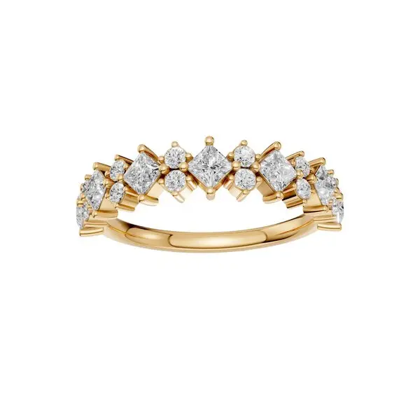 AYA FINE JEWELRY Minimalist Princess & Round Diamond Wedding Ring In 10k Gold - Yellow