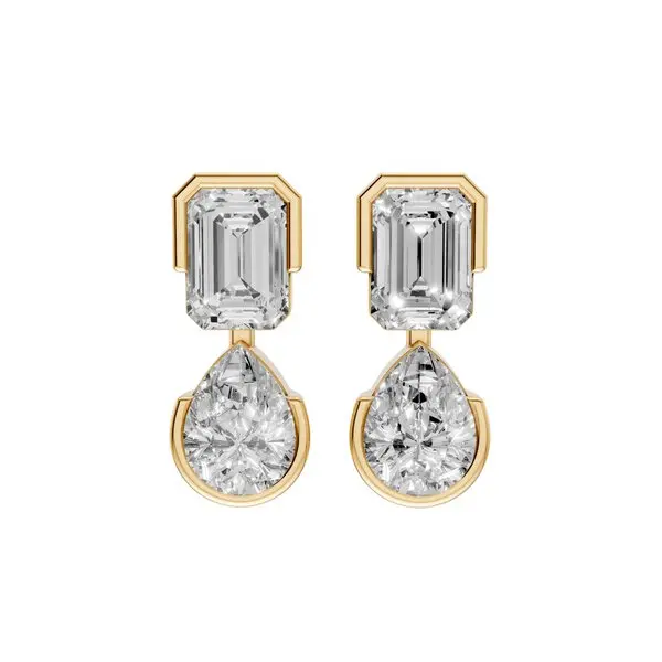 AYA FINE JEWELRY Emerald And Princess Cut Lab Diamond Dangle Drop Earrings In Solid 10kt Gold - Yellow