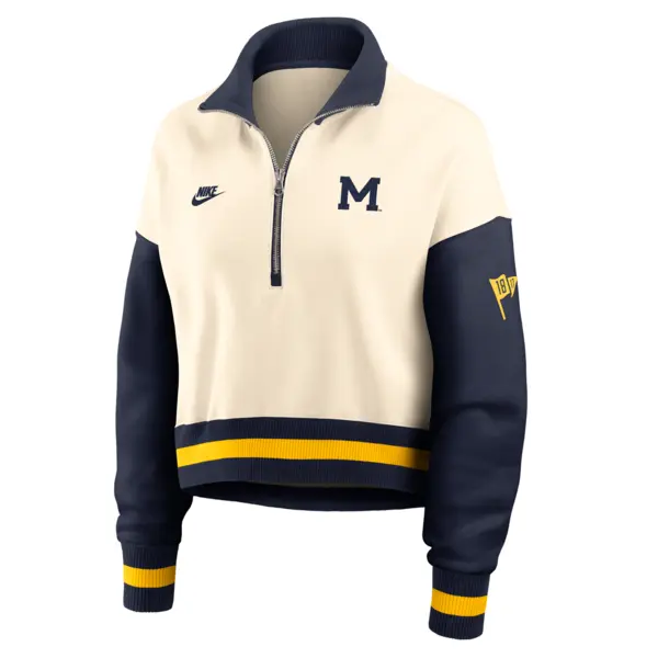 Nike Michigan Legacy College Cropped Oversized 1/4-zip Crew - Brown