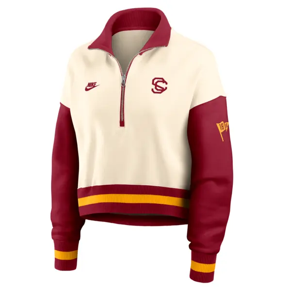 Nike Usc Legacy College Cropped Oversized 1/4-zip Crew - Brown