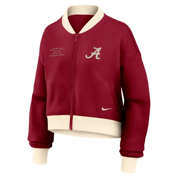Nike Alabama Academic College Oversized Cropped Full-zip Bomber Jacket - Red