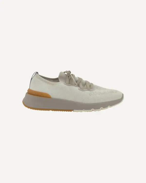 Brunello Cucinelli Cotton Knit Lace-up Sneakers - White