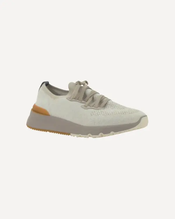 Brunello Cucinelli Cotton Knit Lace-up Sneakers - White