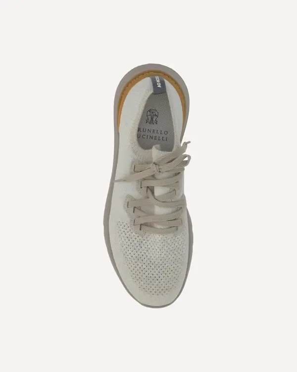 Brunello Cucinelli Cotton Knit Lace-up Sneakers - White