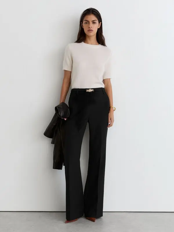 REISS Leona Flared Knot-hardware Belted Trousers