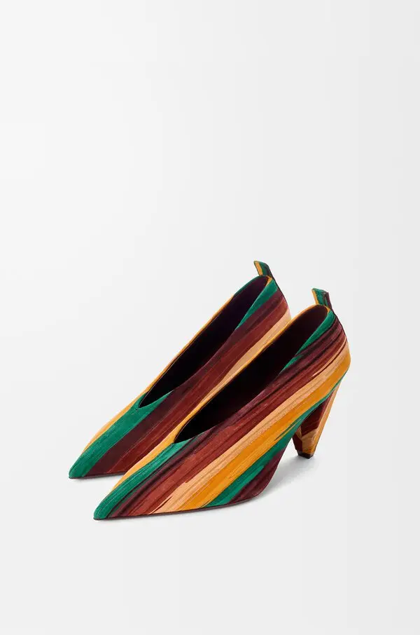 Loewe Origami Cubic Pump In Skived Leather With Striped Motif