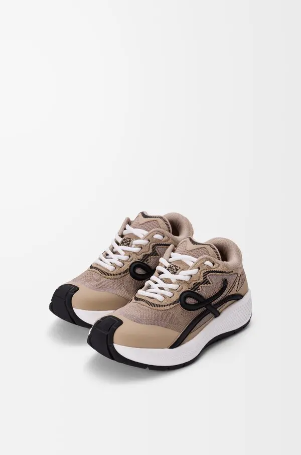 Loewe Pogo Sneaker In Technical Knit And Suede - Beige/black/white