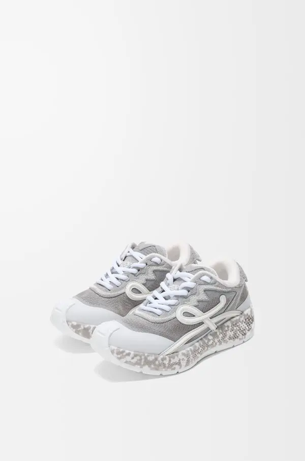 Loewe Pogo Sneaker In Technical Knit And Suede - Light Grey/white/white