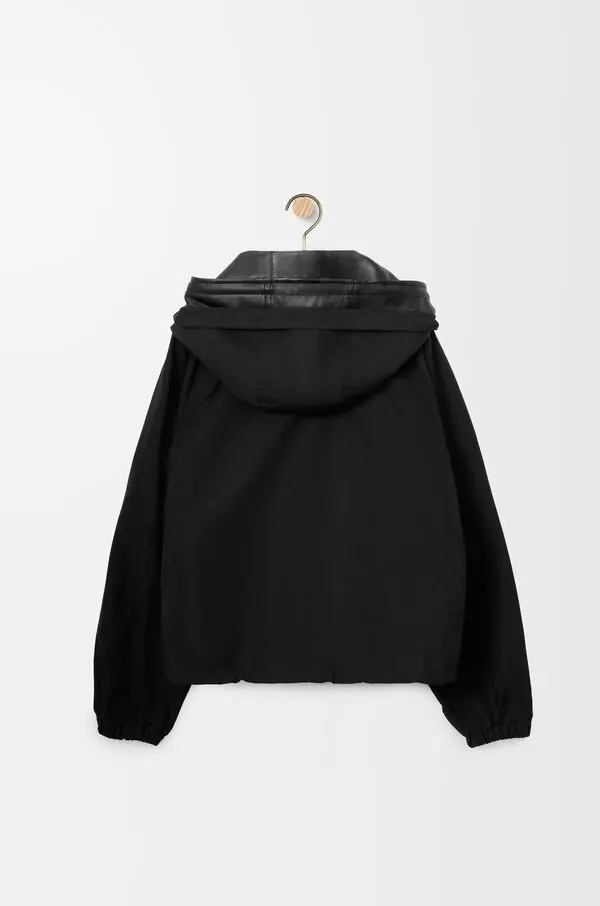 Loewe Technical Cotton Shell Parka With Detachable Leather Hood - Black