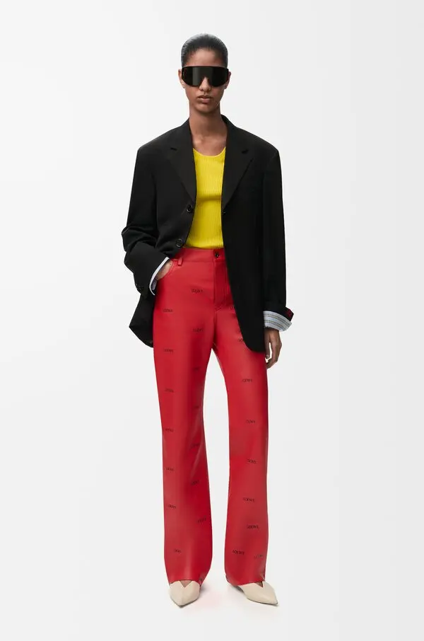 Loewe Nappa Lambskin Trousers With All-over Embroidery - Red