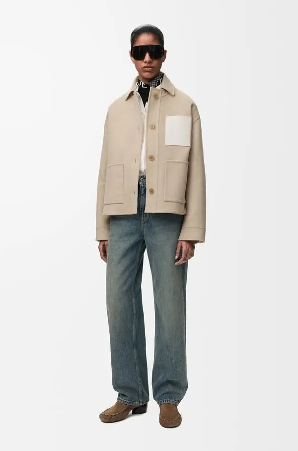 Loewe Workwear Jacket In Wool And Cashmere - Beige/white