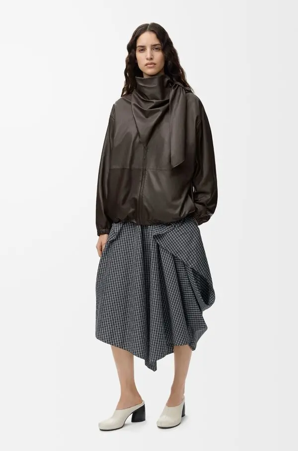 Loewe Leather Scarf Collar Jacket - Dark Brown