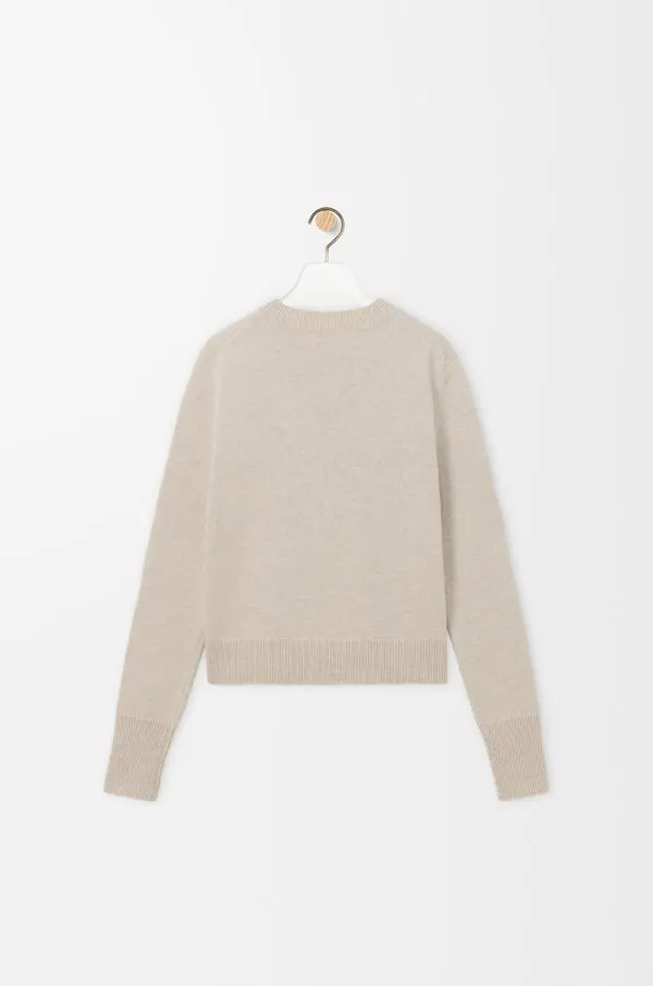 Loewe Sweater In Medium-weight Wool With Embroidered Double - Beige