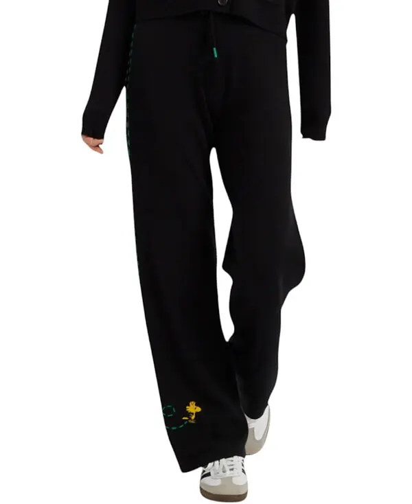 Chinti & Parker Wool-cashmere Peanuts Stripe Wide Leg Track Pants - Black