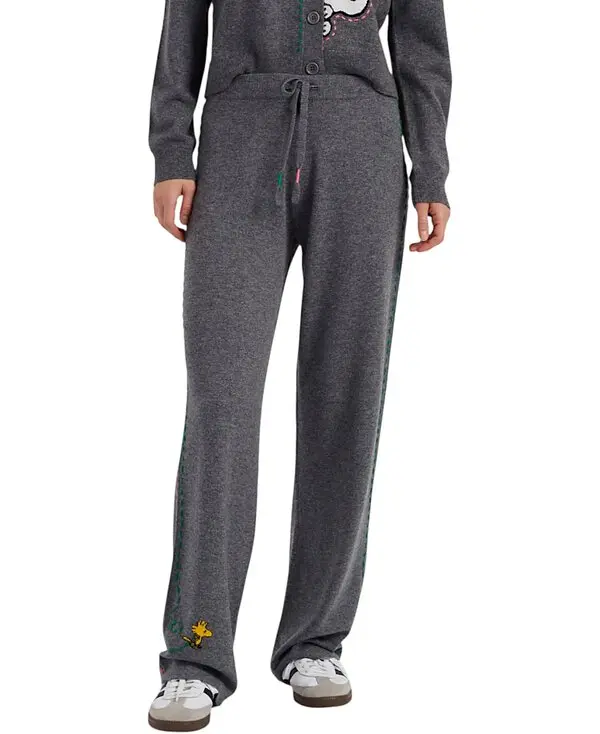 Chinti & Parker Wool-cashmere Peanuts Stripe Wide Leg Track Pants - Grey