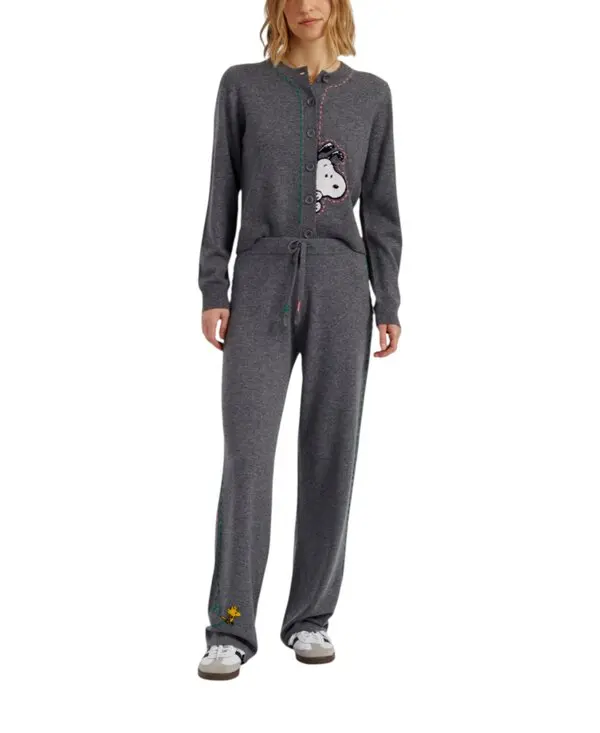 Chinti & Parker Wool-cashmere Peanuts Stripe Wide Leg Track Pants - Grey