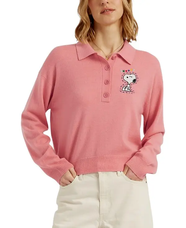 Chinti & Parker Wool-cashmere Snoopy Polo Sweater - Salmon