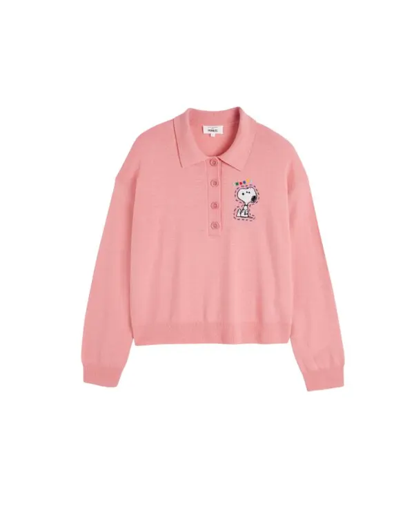 Chinti & Parker Wool-cashmere Snoopy Polo Sweater - Salmon