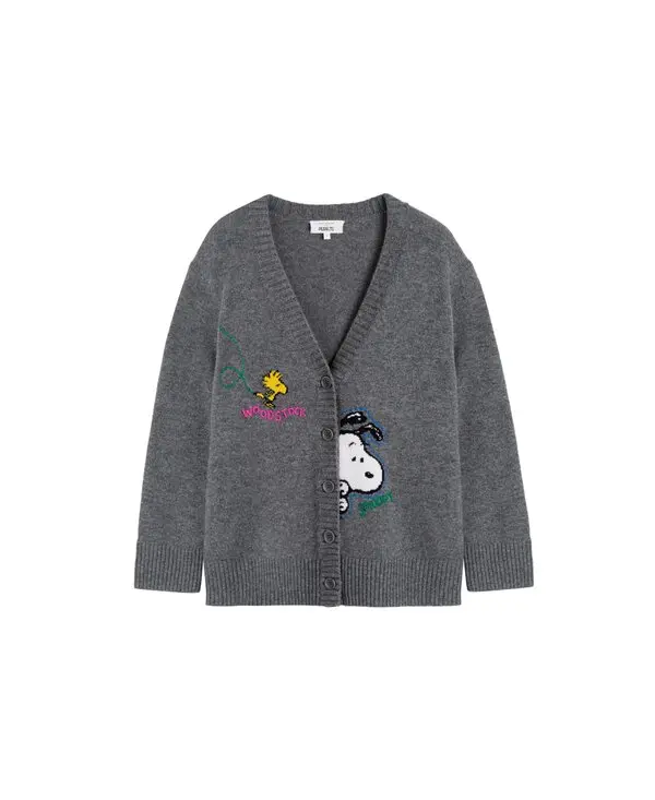 Chinti & Parker Wool-cashmere Snoopy Embroidered Cardigan - Grey