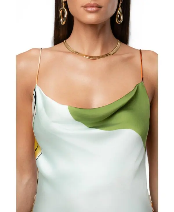 JLUXLABEL Tropical Print Golden Touch Satin Maxi Dress
