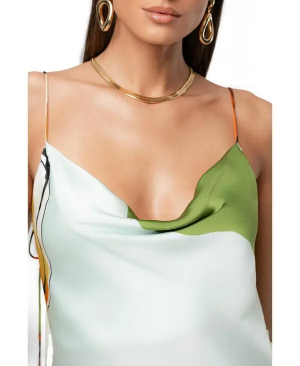 JLUXLABEL Tropical Print Golden Touch Satin Maxi Dress