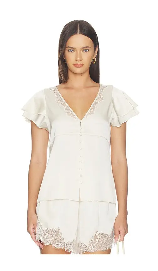 Citizens Of Humanity Lola Flutter Lace Sleeve Top - Cream