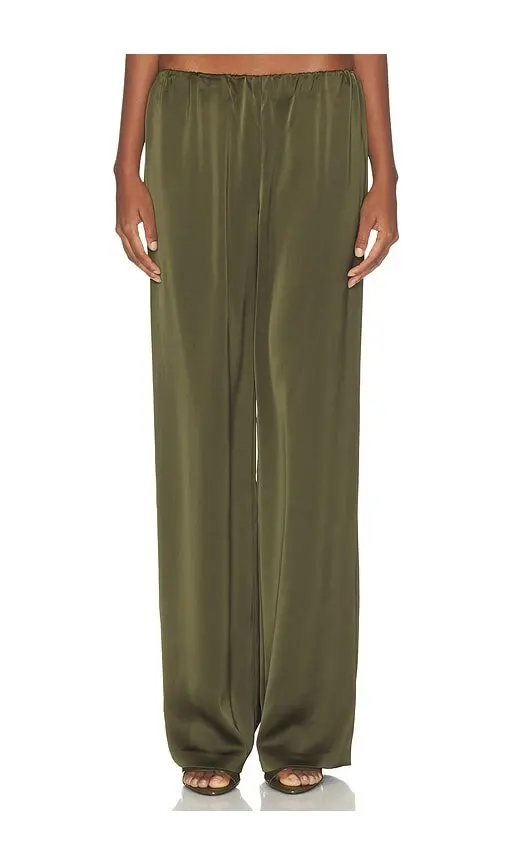 LOVERS AND FRIENDS Alette Satin Wide Leg Pants - Olive Green