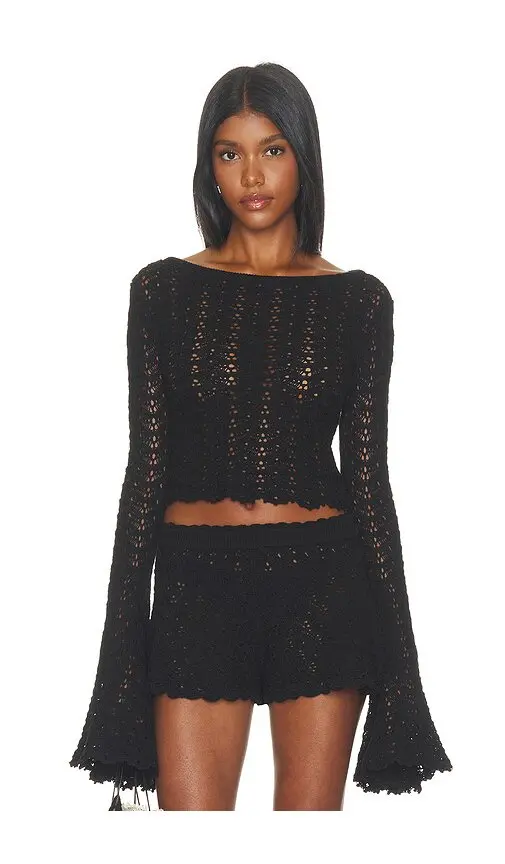Tularosa Zaylee Boat Neck Open Stitch Mini Sweater - Black