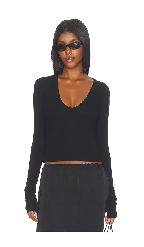 Eterne Butter Rib Long Sleeve V-neck Top