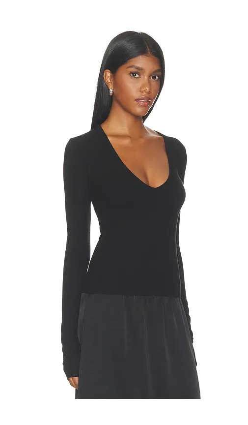 Eterne Butter Rib Long Sleeve V-neck Top