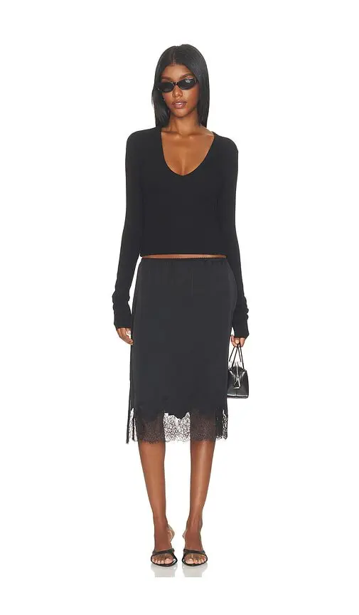 Eterne Butter Rib Long Sleeve V-neck Top