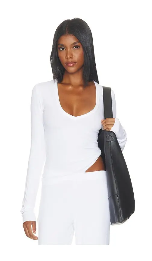 Eterne Butter Rib Long Sleeve V-neck Top