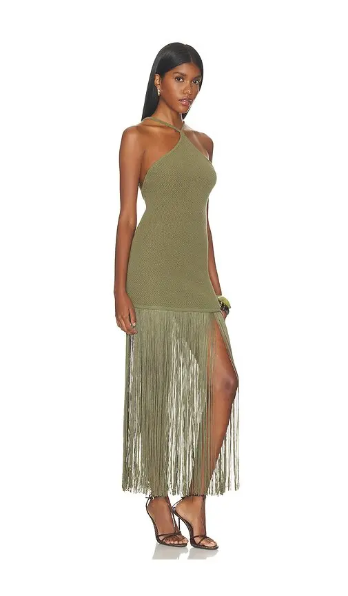 LOVERS AND FRIENDS Alia Halter Dress With Fringe Trim