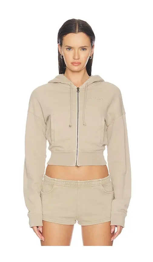HAELO Cropped Zip Up Hoodie With Drawstring Hood