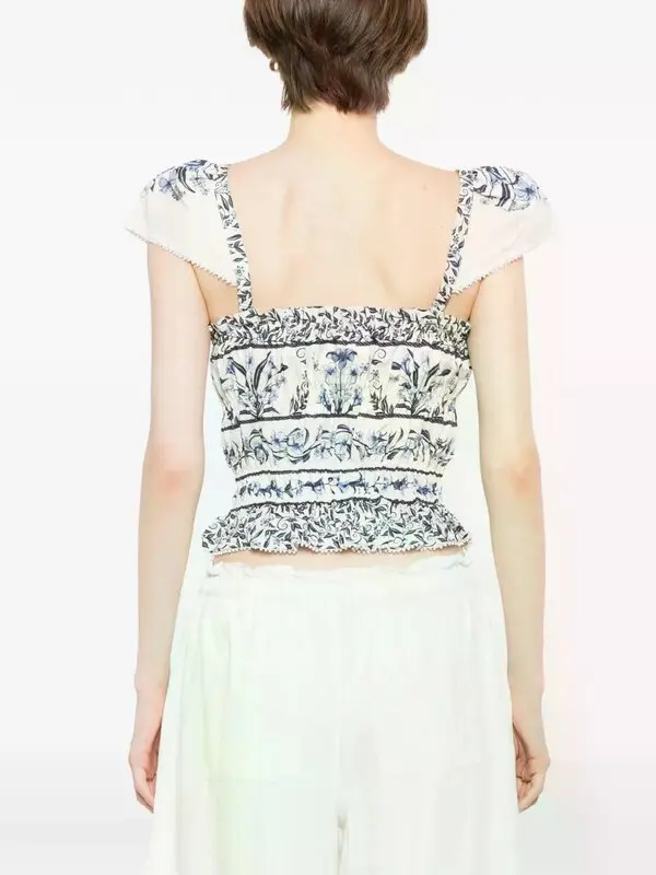 Farm Rio Floral-print Gathered Blouse
