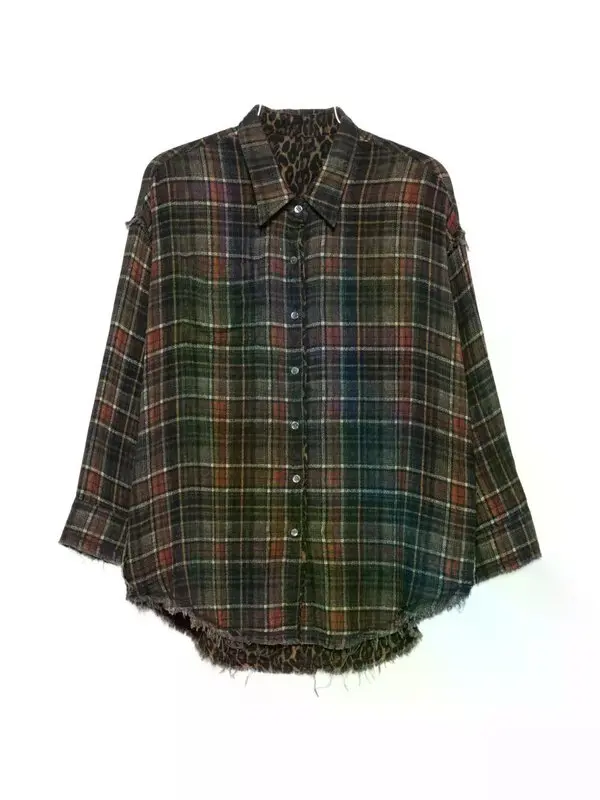 R13 Plaid-check Distressed-effect Reversible Cotton Shirt - Brown