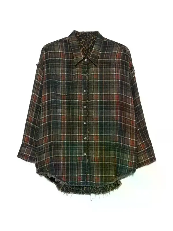 R13 Reversible Plaid Check Distressed Cotton Shirt - Brown