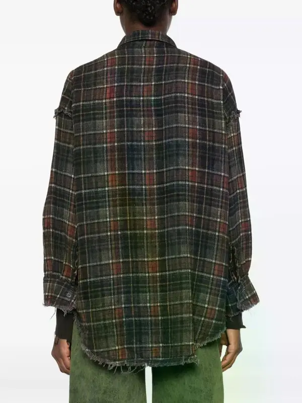 R13 Reversible Plaid Check Distressed Cotton Shirt