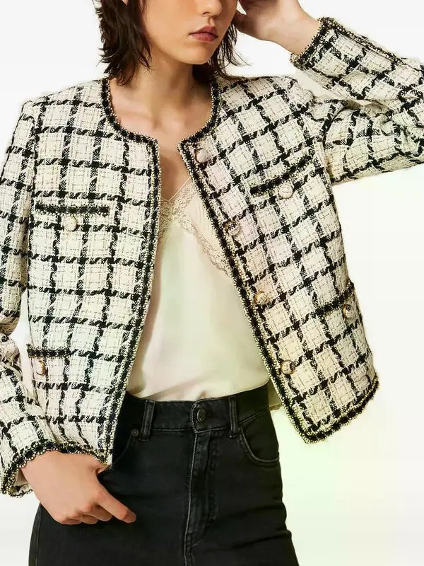 TWINSET Bouclé Check Pattern Jacket - Neutrals