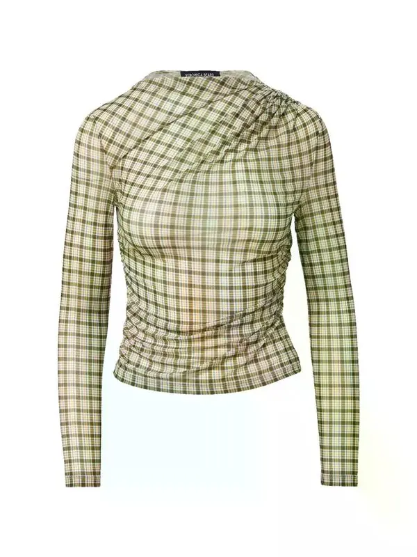 Veronica Beard Nuivina Check-print Ruched Top