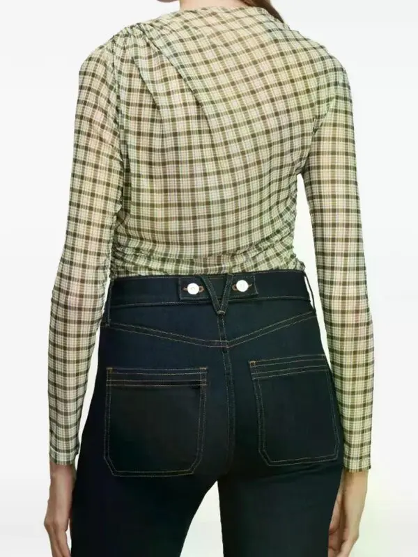 Veronica Beard Nuivina Check-print Ruched Top