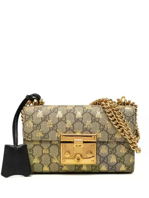 Gucci 2000-2015 Small Gg Supreme Bee Padlock Crossbody Bag - Neutrals
