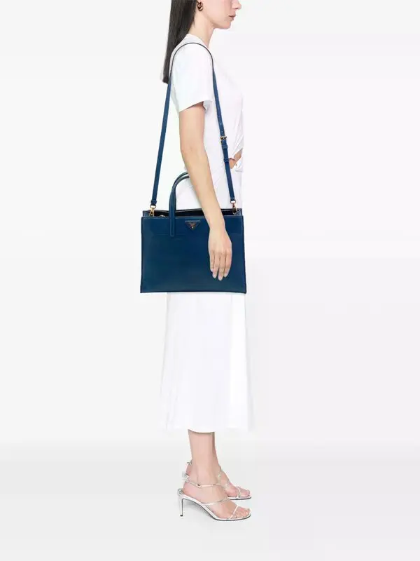Prada 2010-2026 Saffiano Soft Triple Pocket Tote Satchel - Blue