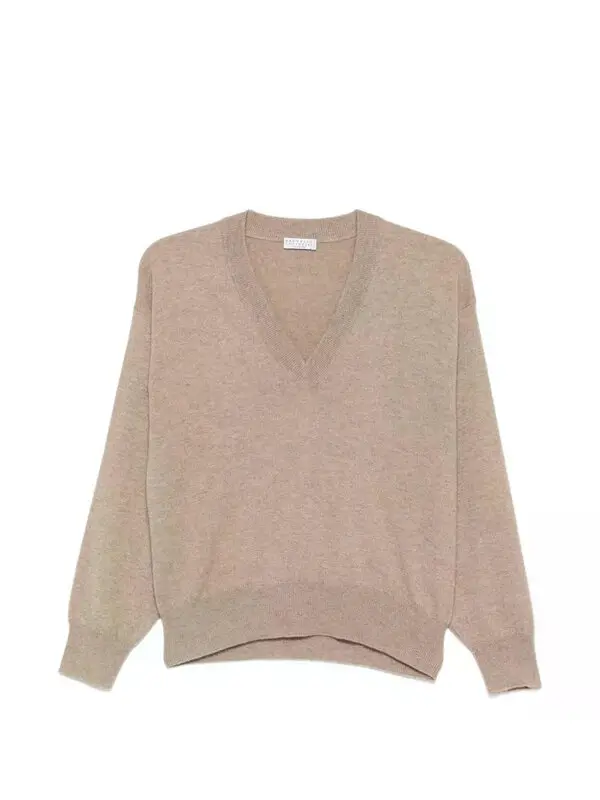Brunello Cucinelli V-neck Long Sleeve Sweater - Neutrals